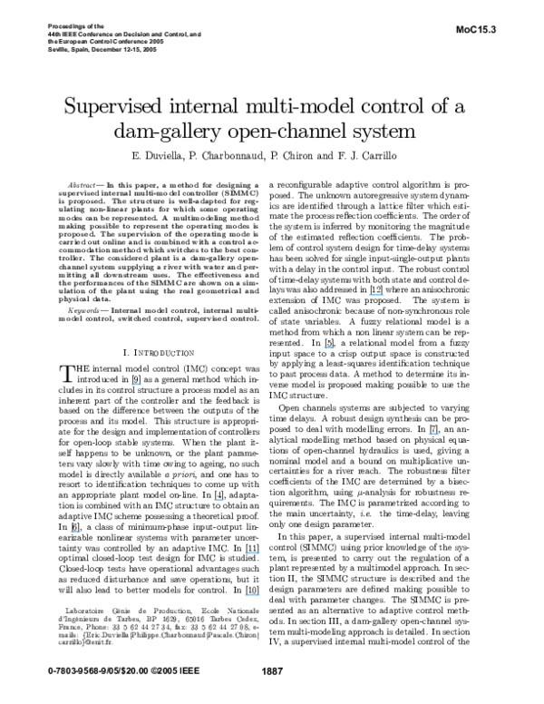 (PDF) Supervised internal multi-model control of a dam-gallery open-channel system