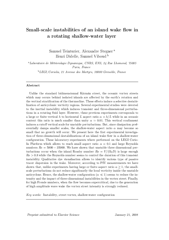 (PDF) Small-scale instabilities of an island wake flow in a rotating ...
