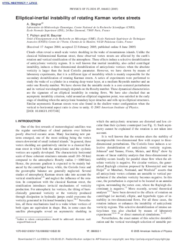 (PDF) Elliptical-inertial instability of rotating Karman vortex streets