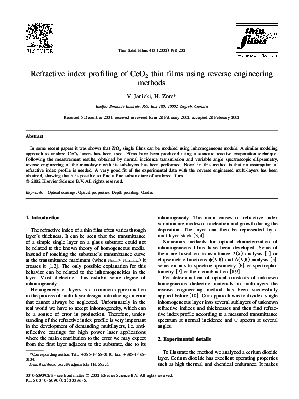(PDF) Refractive index profiling of CeO2 thin films using reverse engineering methods