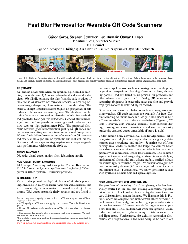 (PDF) Fast Blur Removal for Wearable QR Code Scanners