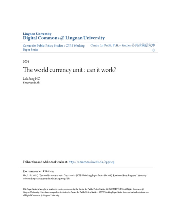 (PDF) The world currency unit : can it work?