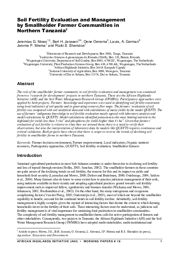 (PDF) Soil fertility evaluation and management by smallholder farmer communities in northern ...