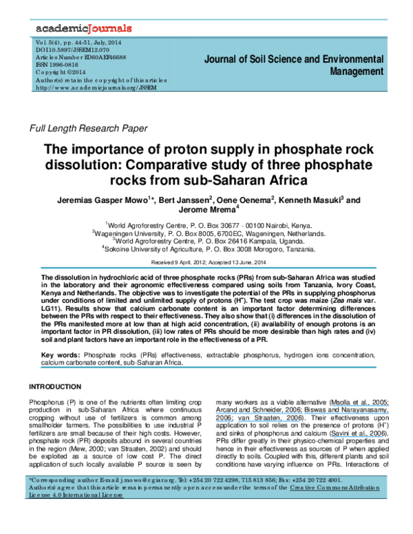 (PDF) The importance of proton supply in phosphate rock dissolution ...