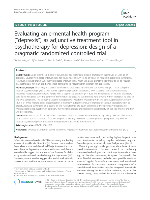 (PDF) Evaluating an e-mental health program (“deprexis”) as adjunctive ...