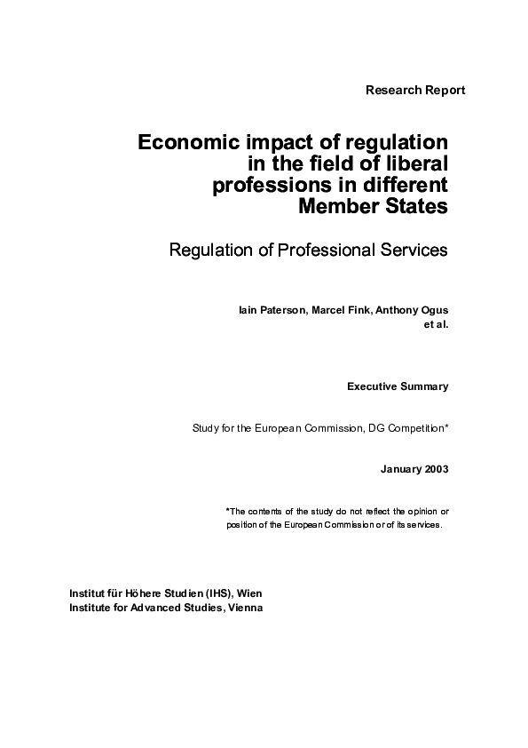 (PDF) Economic impact of regulation in the field of liberal professions ...
