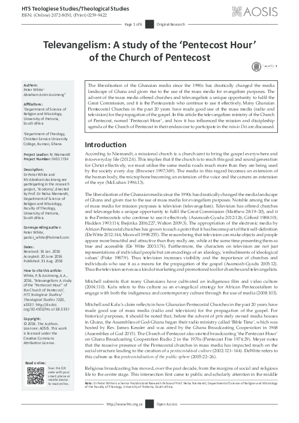 (PDF) Televangelism: A study of the ‘Pentecost Hour’ of the Church of ...