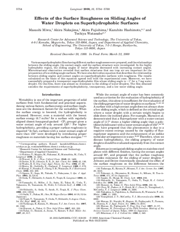 (PDF) Effects of the Surface Roughness on Sliding Angles of Water ...