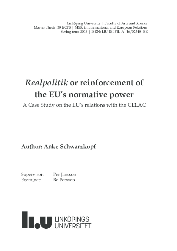 (PDF) Realpolitik or reinforcement of the EU's normative power: A Case Study on the EU's ...