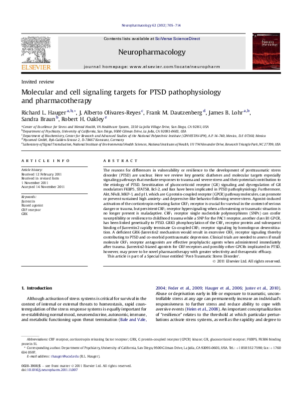 (PDF) Molecular and cell signaling targets for PTSD pathophysiology and ...