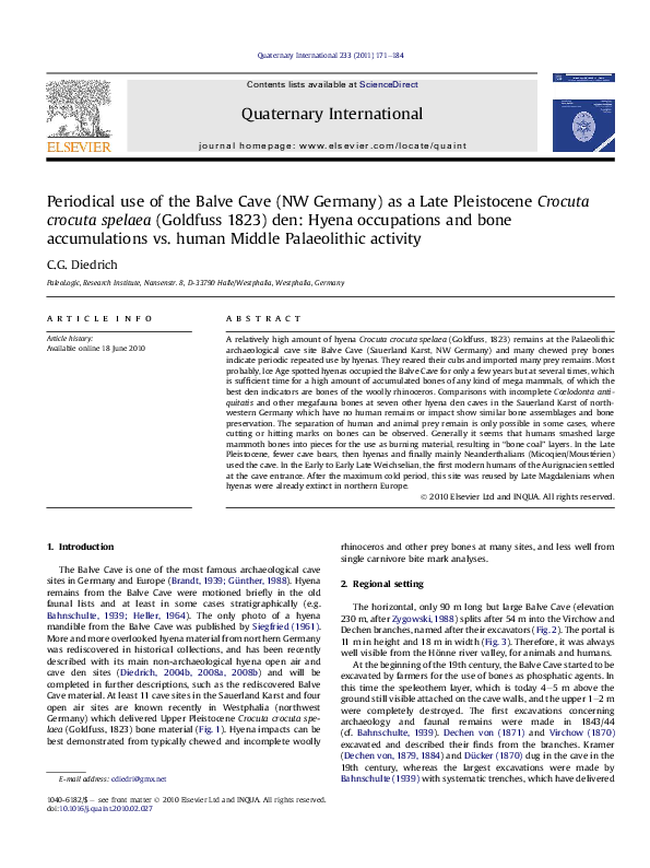 (PDF) Periodical use of the Balve Cave (NW Germany) as a Late ...