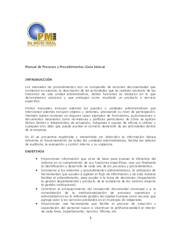 (DOC) Manual de Procesos y Procedimientos (Guía básica