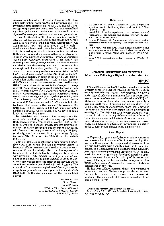 (PDF) Unilateral parkinsonism and stereotyped movements following a ...