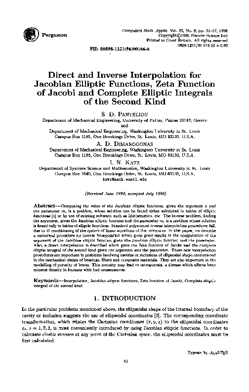Pdf Direct And Inverse Interpolation For Jacobian Elliptic Functions Zeta Function Of Jacobi