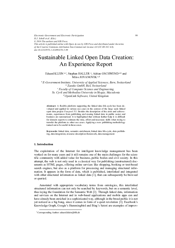 (PDF) Sustainable Linked Open Data Creation: An Experience Report