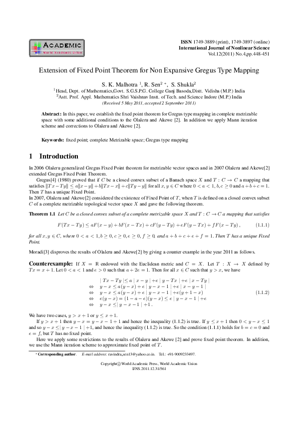 (PDF) Extension of Fixed Point Theorem for Non Expansive Gregus Type Mapping