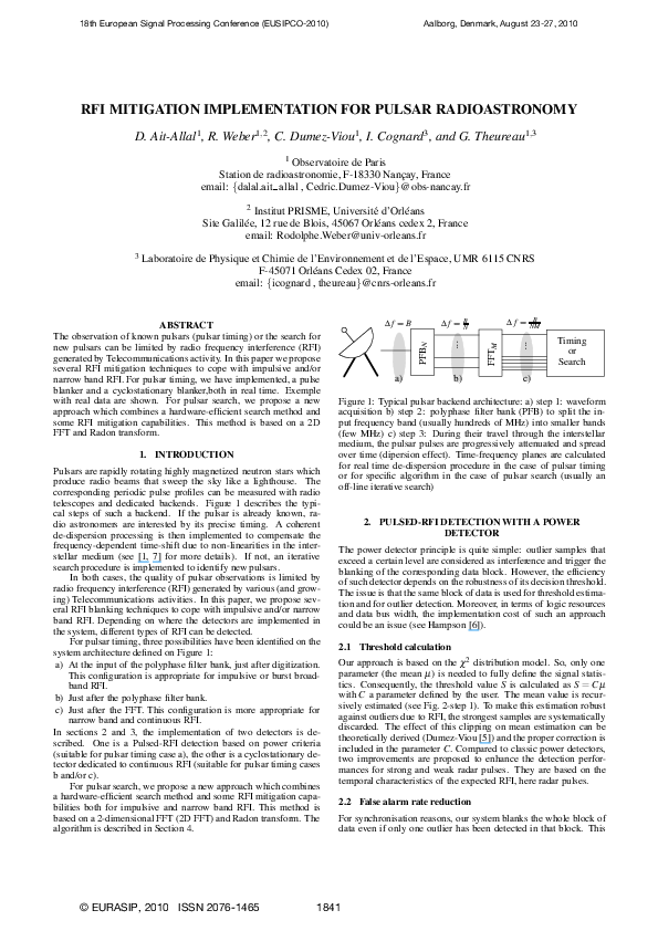 (PDF) Rfi Mitigation Implementation For Pulsar Radioastronomy