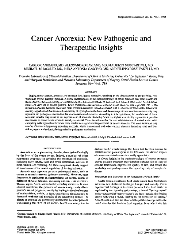 (PDF) Cancer anorexia: new pathogenic andtherapeutic insights ...