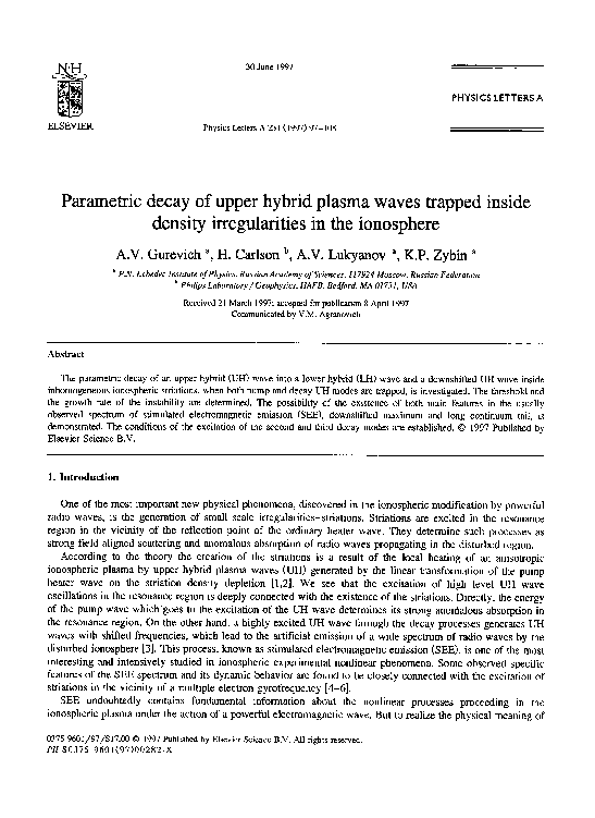 (PDF) Parametric decay of upper hybrid plasma waves trapped inside ...