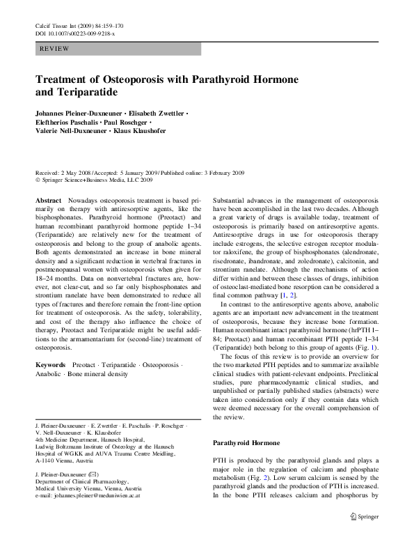 (PDF) Treatment of Osteoporosis with Parathyroid Hormone and Teriparatide