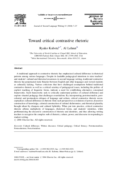 (PDF) Toward critical contrastive rhetoric