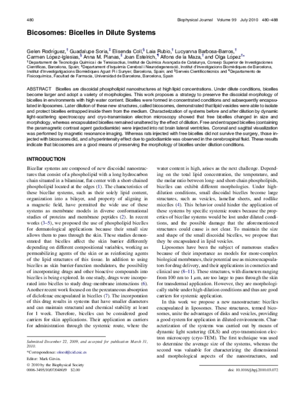 (PDF) Preserving Bicelle Morphology with Bicosomes under Dilution