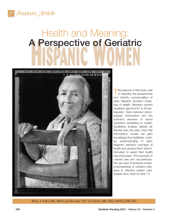 (PDF) Health and meaning: A perspective of geriatric Hispanic women