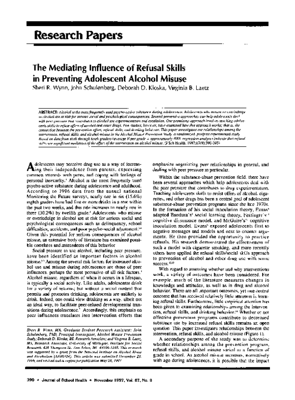 (PDF) The Mediating Influence of Refusal Skills in Preventing ...