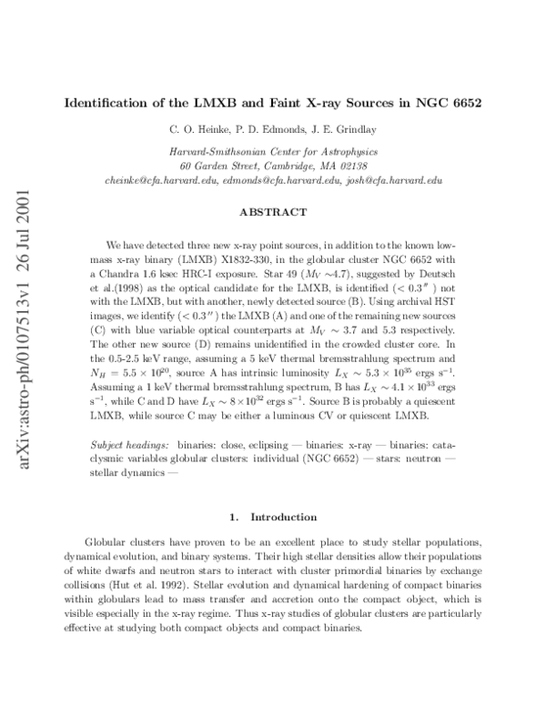 (PDF) Identification of the LMXB and Faint X-ray Sources in NGC 6652