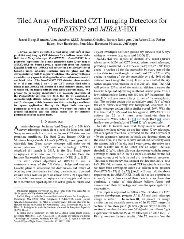 Pdf Tiled Array Of Pixelated Czt Imaging Detectors For Protoexist2 And Mirax Hxi