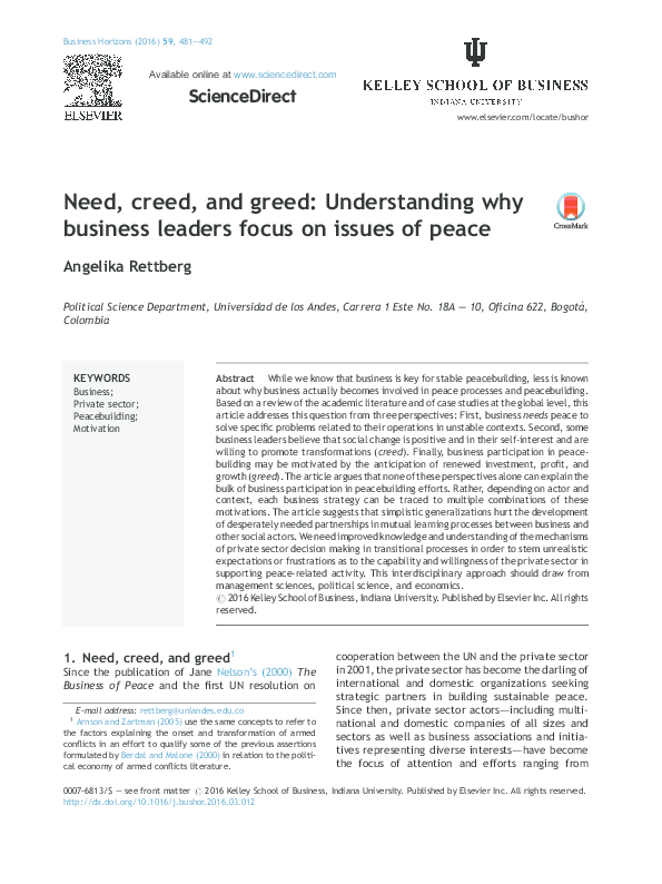(PDF) Need, Creed, and Greed: Understanding How and Why Business ...