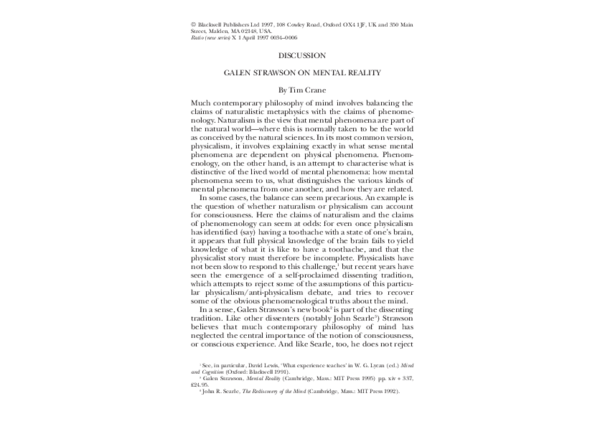(PDF) Galen Strawson on Mental Reality
