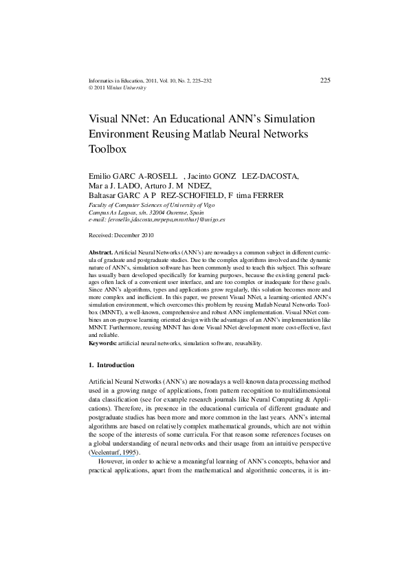 (PDF) Visual NNet: An Educational ANN's Simulation Environment Reusing Matlab Neural Networks ...