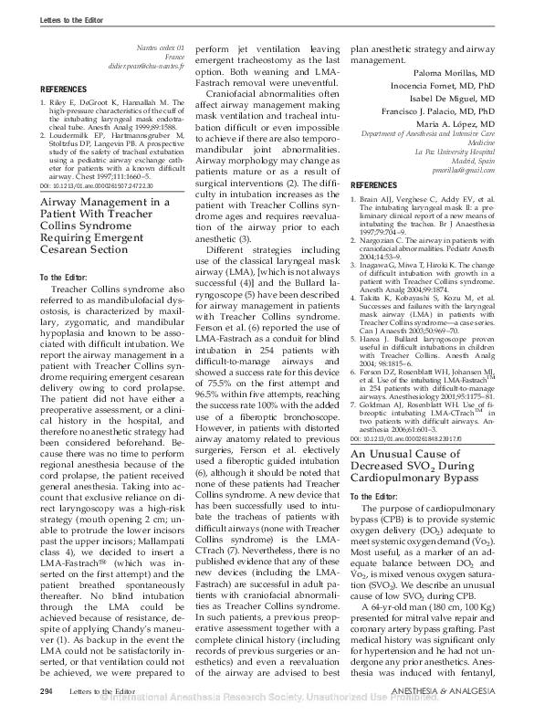 (PDF) Airway Management in a Patient With Treacher Collins Syndrome ...