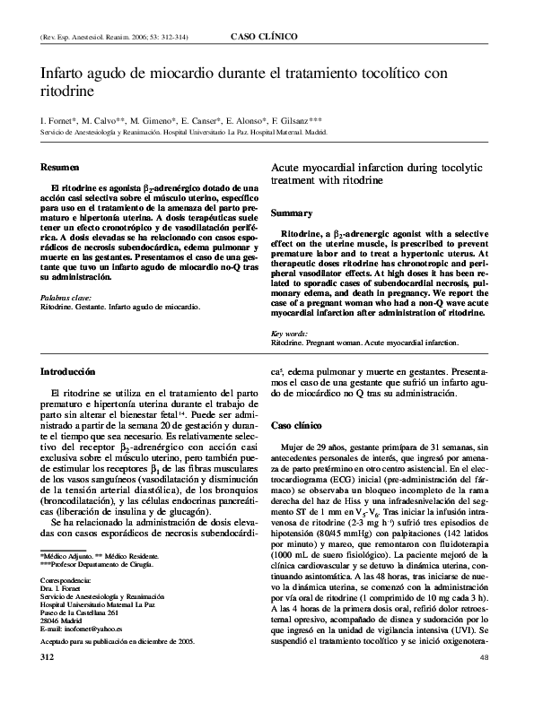 (PDF) Infarto agudo de miocardio durante el tratamiento tocolítico con ...