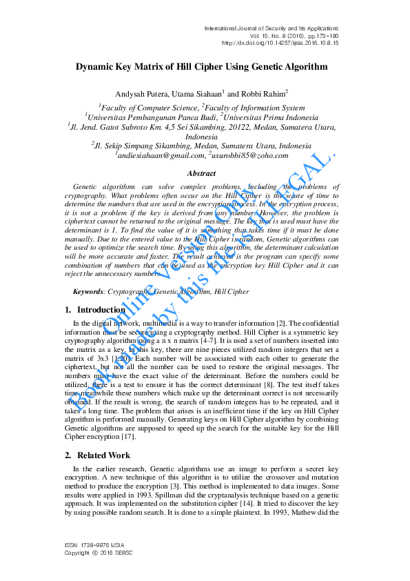 Dynamic Key Matrix Of Hill Cipher Using Genetic Algorithm