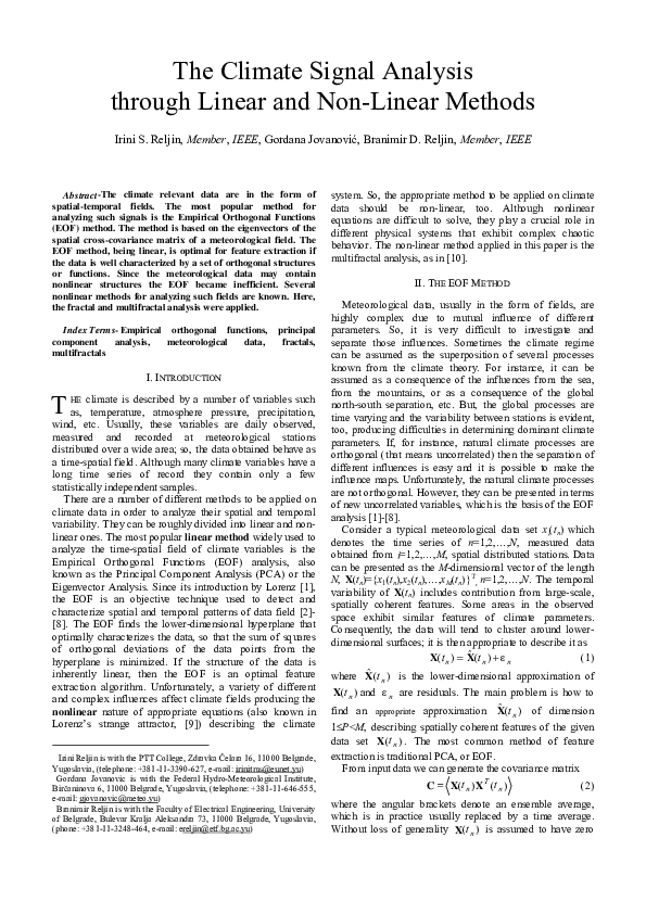 Pdf The Climate Signal Analysis Through Linear And Non Linear Methods