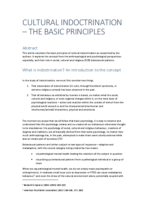 (PDF) CULTURAL INDOCTRINATION – THE BASIC PRINCIPLES