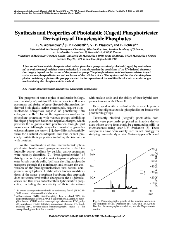 (PDF) [Synthesis and properties of photolabile caged phosphotriester ...