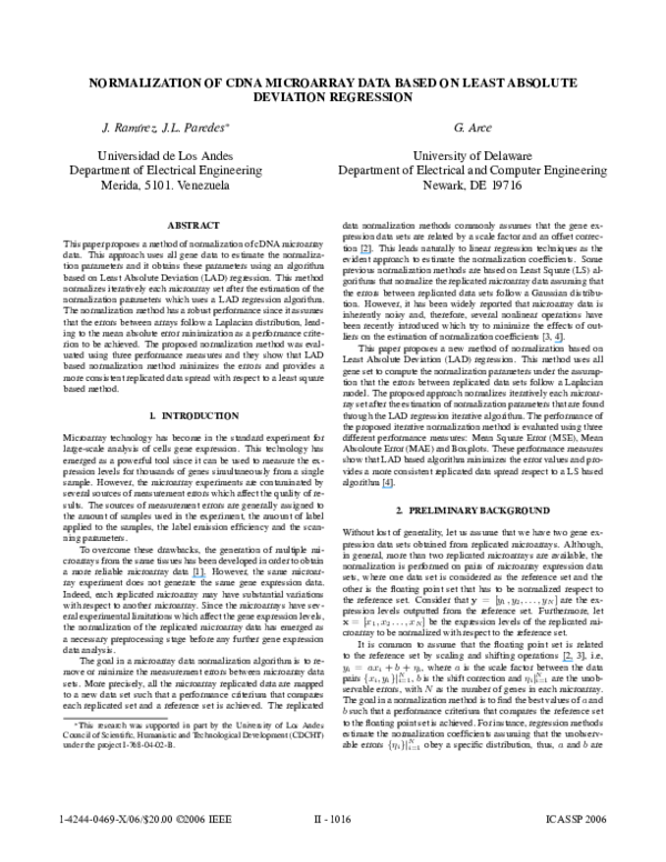 (PDF) Normalization of Cdna Microarray Data Based on Least Absolute Deviation Regression