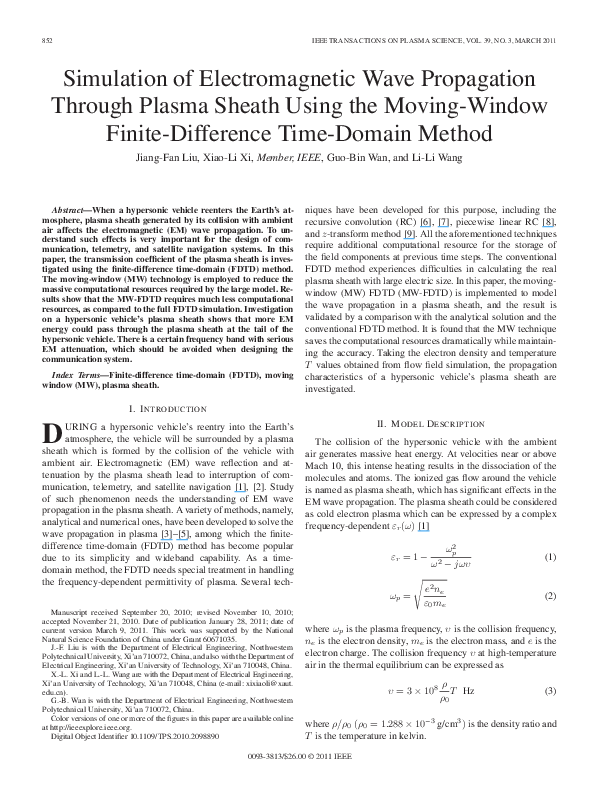 (PDF) Simulation of Electromagnetic Wave Propagation Through Plasma Sheath Using the Moving ...