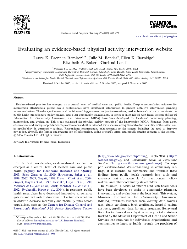 (PDF) Evaluating an evidence-based physical activity intervention website