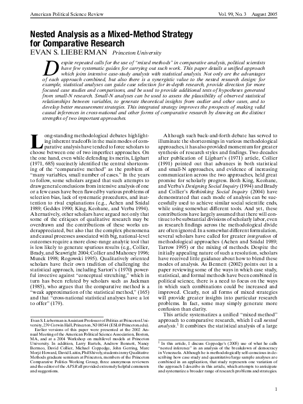 (PDF) Nested Analysis as a Mixed-Method Strategy for Comparative Research