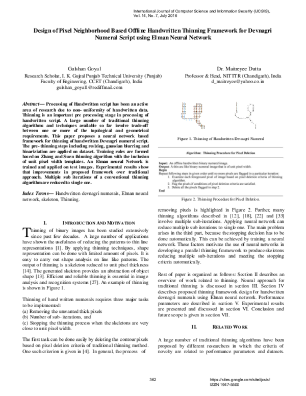 (PDF) Design of Pixel Neighborhood Based Offline Handwritten Thinning Framework for Devnagri ...