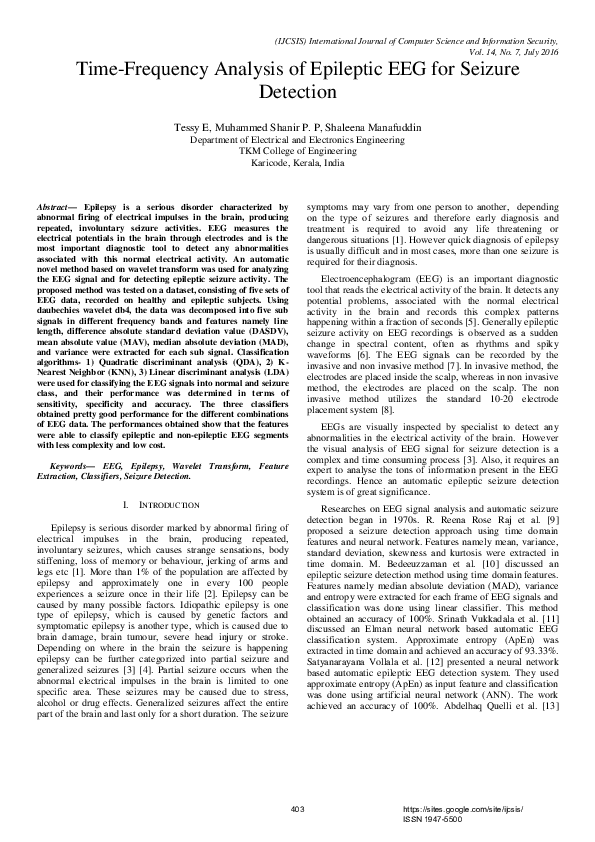 (PDF) Time-Frequency Analysis of Epileptic EEG for Seizure Detection