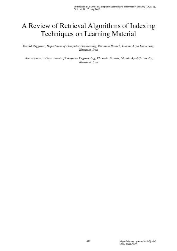 Pdf A Review Of Retrieval Algorithms Of Indexing Techniques On