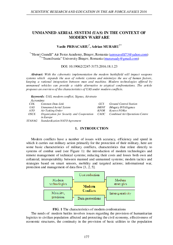 (PDF) UNMANNED AERIAL SYSTEM (UAS) IN THE CONTEXT OF MODERN WARFARE