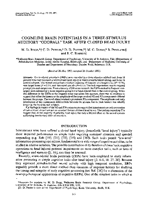 (PDF) Cognitive brain potentials in a three-stimulus auditory “oddball” task after closed head ...