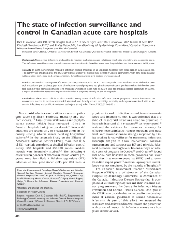 (PDF) The state of infection surveillance and control in Canadian acute ...