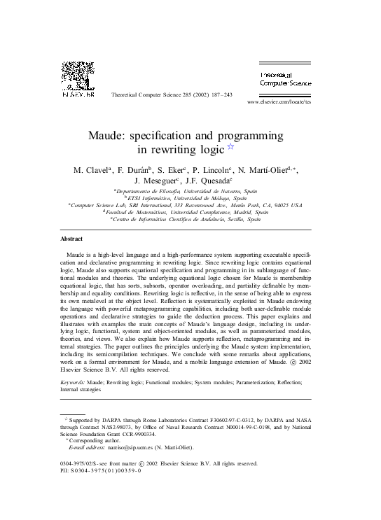 Pdf Maude Specification And Programming In Rewriting Logic Maude System Documentation 